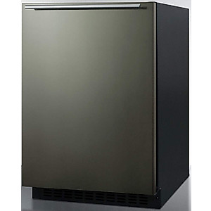 Summit FF64BXKSHH 24"" Built-in or Freestanding Compact Refrigerator with 4.6 cu. ft. Capacity Frost Free Operation Recessed LED Light and Adjustable Glass Shelves in Black Stainless Steel