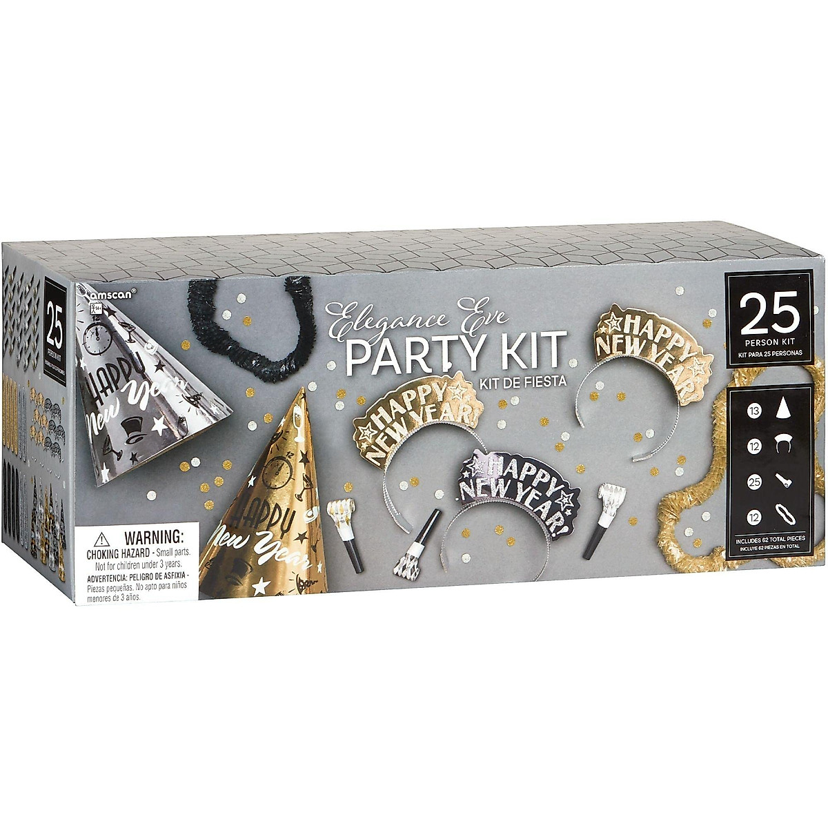 Amscan Elegant Eve 2025 New Year's Eve Decorations Party Supplies for 25, Includes Cone Hats and Tiaras