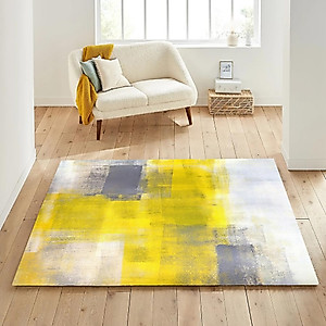 Yellow Grey Modern Abstract Area Rug 6x6 Aesthetic Square Arti Rug for Livingroom Bedroom Diningroom Ultra Soft Washable Office Kitchen Carpet Floor Runner Rugs