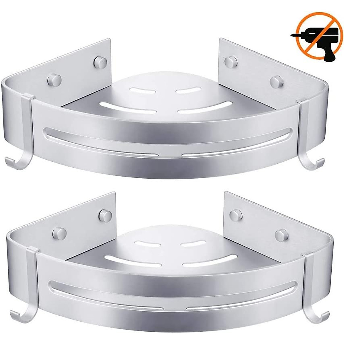 ATEMA 2 Pack Corner Shower Caddy,with Hooks No Drilling Adhesive Shower Storage Rack Shelf,Shampoo Razor Holder Organizer,Rustproof Aluminum Wall Mounted Shower Caddies for Bathroo/Kitchen/Dorm/Toilet