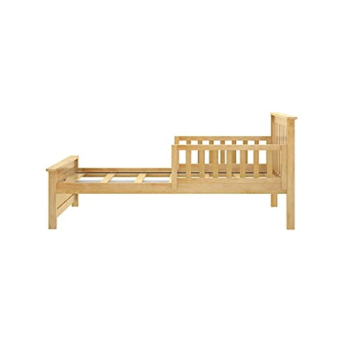 Max & Lily Twin Bed, Bed Frame with Headboard For Kids with 2 Guard Rails, Slatted, Natural
