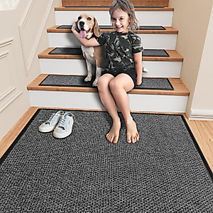 Stair Treads Carpet for wooden steps, Non Slip Landing Mat Rug whit Rubber Backing, Polyester Soft Stairs Resistant Indoor Skid Runner Safety Rugs for Family, Absorbent Washable 31" x 31" Dark Gray