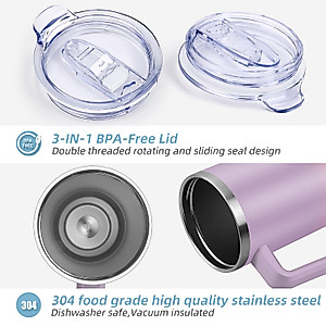 40 oz Tumbler with Handle and Straw, 100% Leak Proof Tumblers Cup, Stainless Steel Insulated Travel Coffee Mug, Keeps Drinks Cold for 24 Hours or Hot for 10 Hrs, Fit for Car Cup Holder, PurplePink