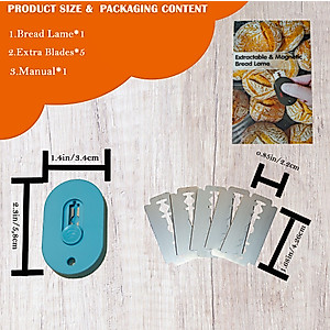 INSPOLIG Magnetic Bread Lame Dough Scoring Tool,Push-Pull Design Bread Lame Slashing Tool, Professional Sourdough Scoring Tool for Sourdough Bread Baking & Making Contain 5 Razor Blades (Blue)