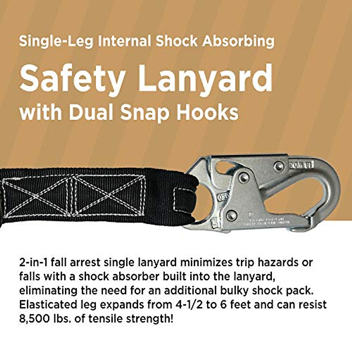 AFP Universal Full-Body Fall Protection Safety Harness w/Dorsal D-Ring Tongue Buckle Legs Hi-Viz Green, Shock Absorbing Lanyard (OSHA/ANSI Rated) (1 Pack, Harness + Single Leg Lanyard w/Snap Hooks)