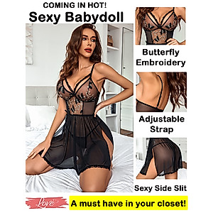 Avidlove Plus Size Lingerie For Women Lace Babydoll Chemise Floral Embroidery Lingerie Sexy Sleepwear Black XXL