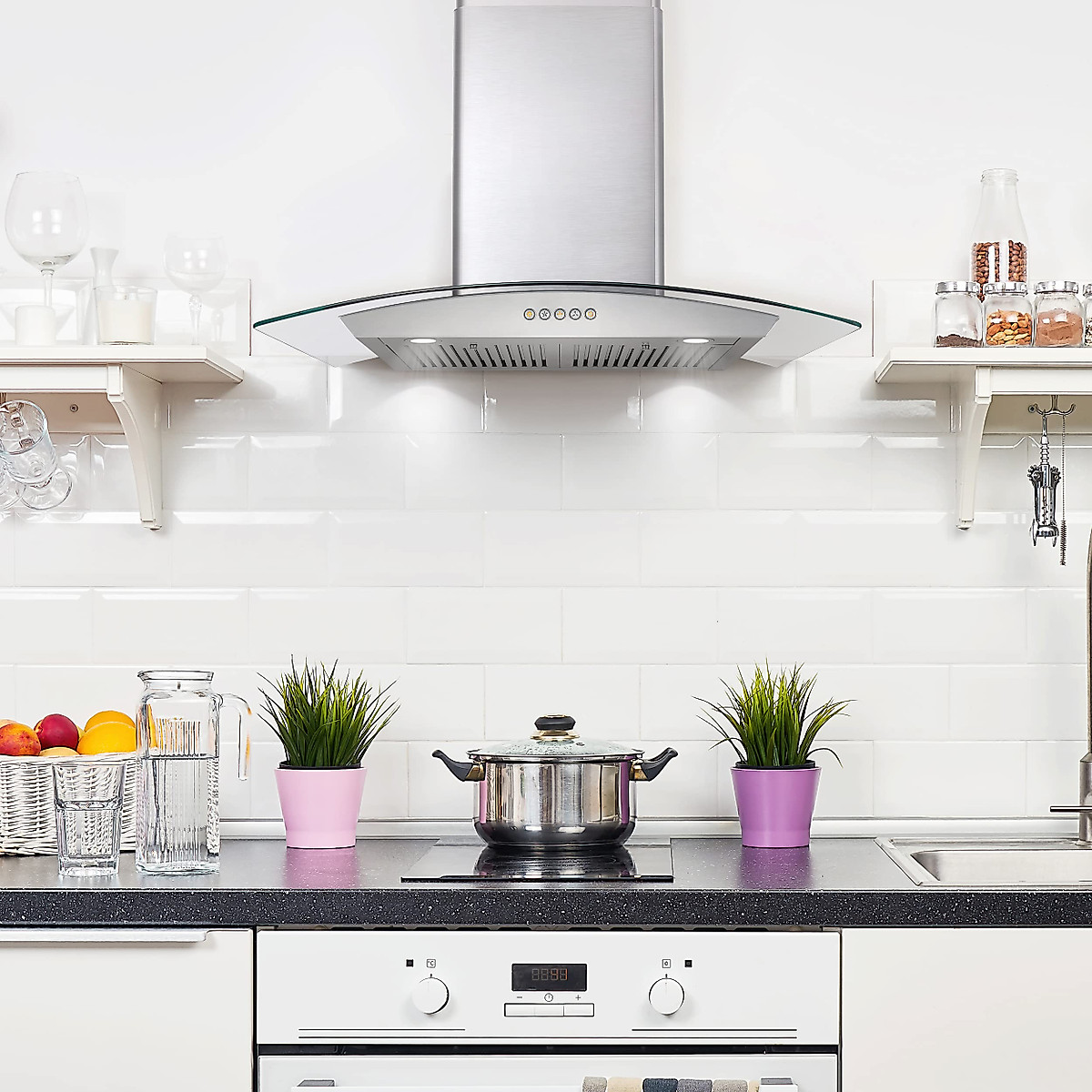 COSMO 668A750 Wall Mount Range Hood 380-CFM with Ducted Glass Chimney Kitchen Stove Vent, LED Light, 3 Speed Exhaust Fan, Permanent Filter, Stainless Steel (30 inch)