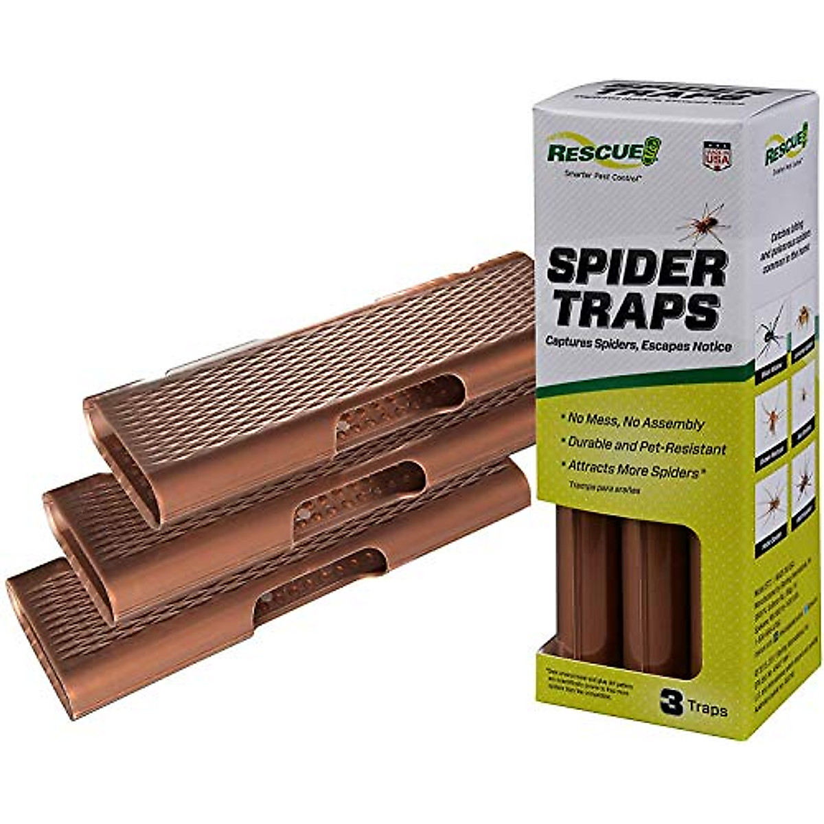 RESCUE! Spider Traps – Catches Brown Recluse, Hobo Spiders, Black Widows & Wolf Spiders - 2 Pack (6 Traps)