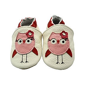 iEvolve Baby Leather Shoes Soft First Walker Shoes Crib Shoes Moccasins for Toddlers(Red Owl, 12-18 Months)