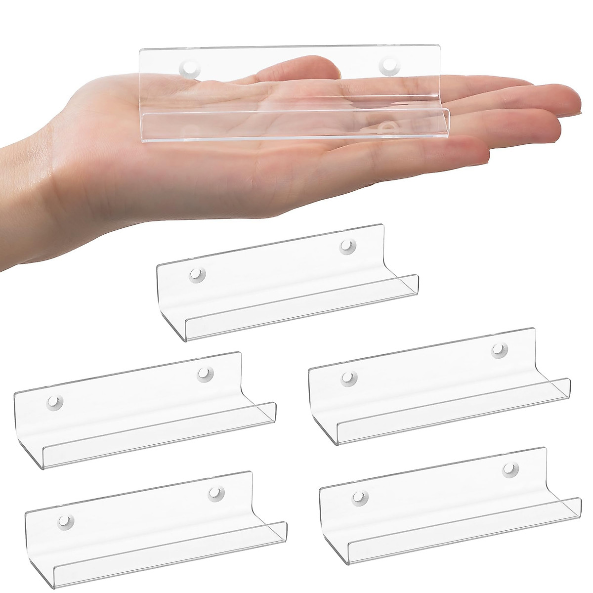 HBlife 6 Pack Vinyl Record Shelf Wall Mount, 4 Inch Clear Acrylic Album Record Holder, Vinyl Display Shelves and Album Frame for Bedroom, Living Room, Store and Home