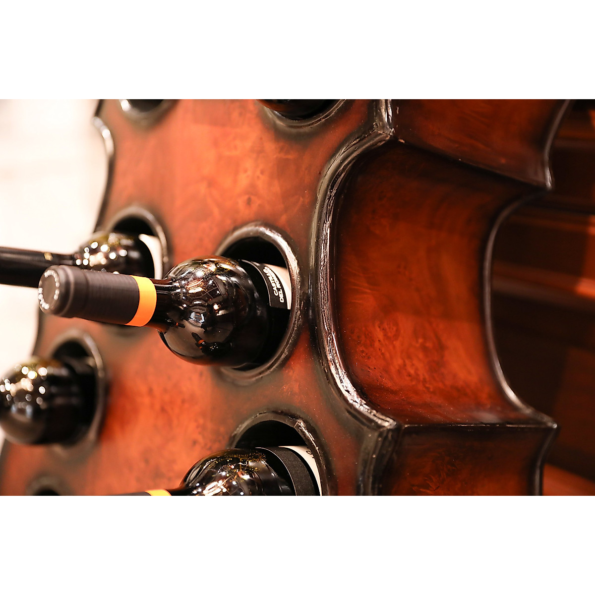 Wooden Violin Shaped Wine Rack, 10 Bottle Decorative Wine Holder