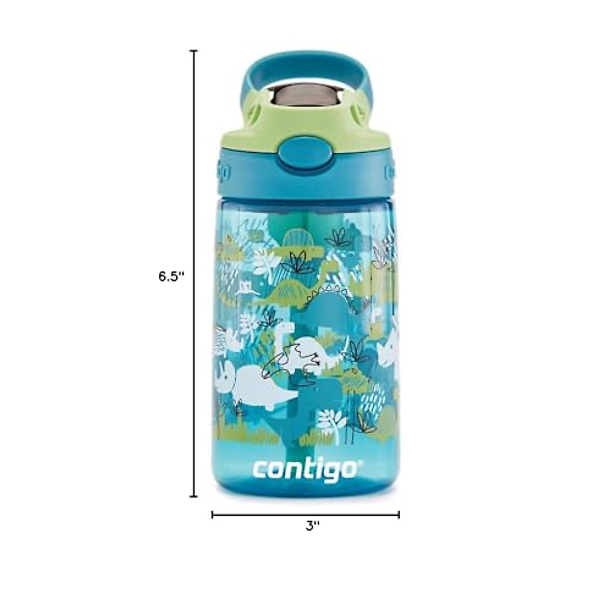 Contigo Kids Water Bottle, 14 oz with Autospout Technology – Spill Proof, Easy-Clean Lid Design – Ages 3 Plus, Top Rack Dishwasher Safe – Dinos