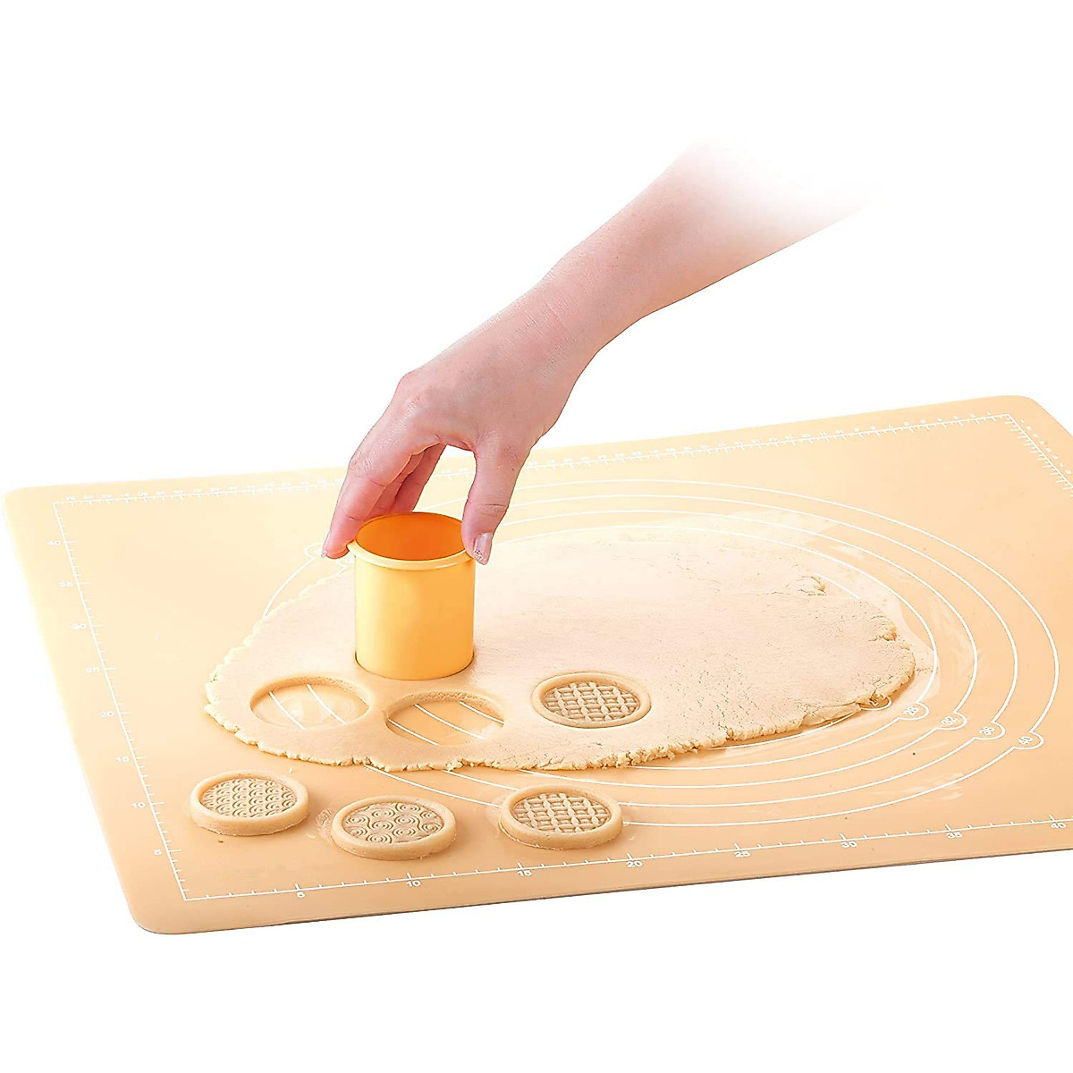 KAISHANE Silicone Cookie Stamps set for baking - Geo Geometric Figure Cookie Stamps with Handle and 6 Silicone Stamps High Heat Resistant to 480°F Yellow Color