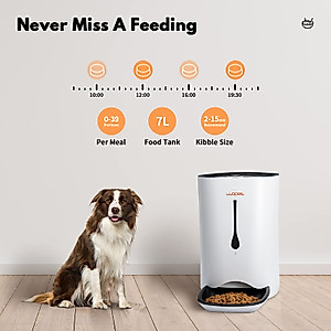 WOPET Automatic Pet Feeder Food Dispenser for Cats and Dogs–Features: Distribution Alarms,Portion Control,Voice Recorder, & Programmable Timer for up to 4 Meals per Day