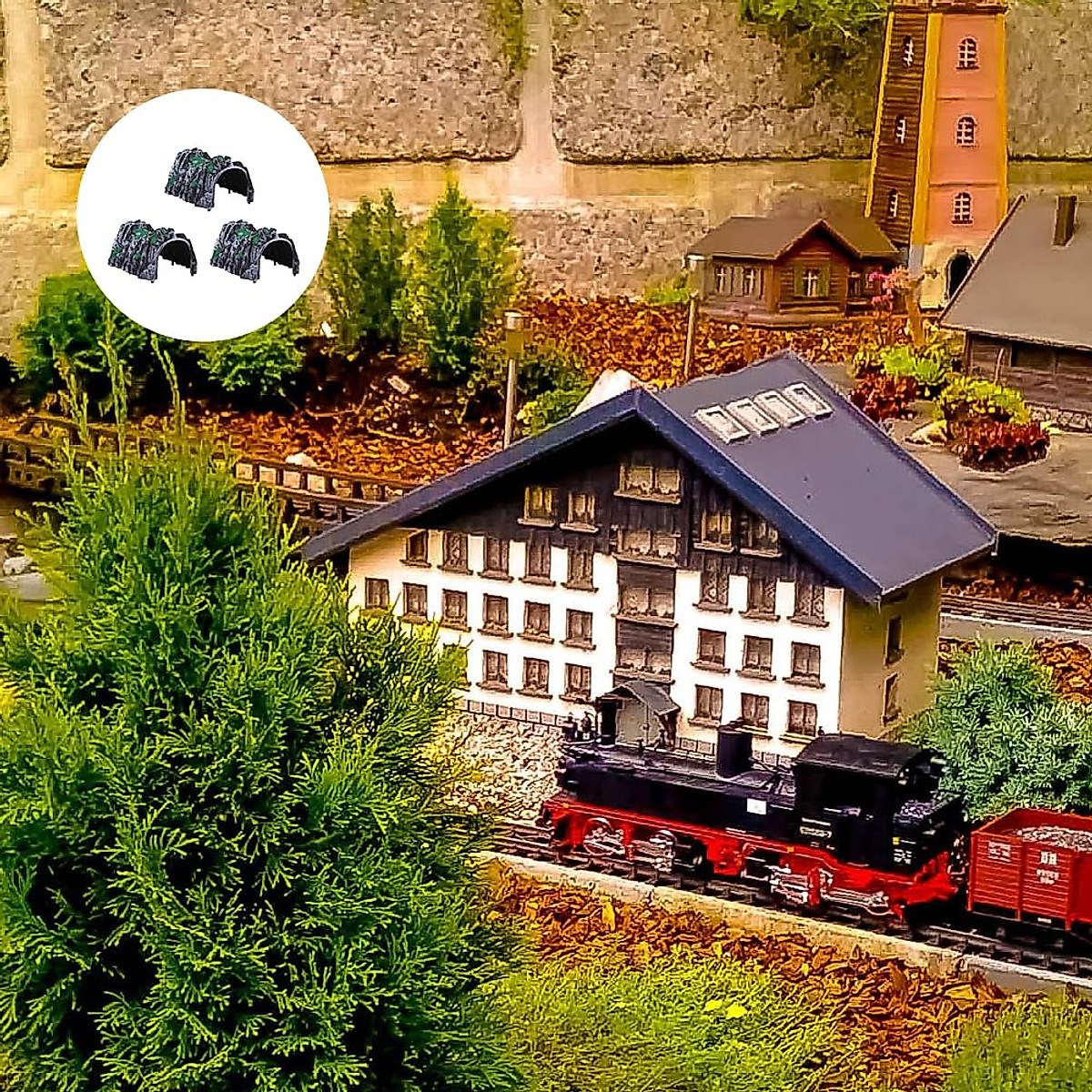 jojofuny 3pcs Plastic Railway Mountain Tunnel Train Set Accessories Simulation Model Train Railway Train Cave Tunnels for Kids Age 3 and Up, Grey