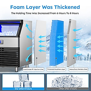 Commercial Ice Maker Machine 450 Lbs/24H, Ice Maker Commercial Stainless with 120 Lbs Storage, Freestanding Ice Maker Machine Ready Ice Cubes in 8-10 Mins, Thicknesses Adjustable