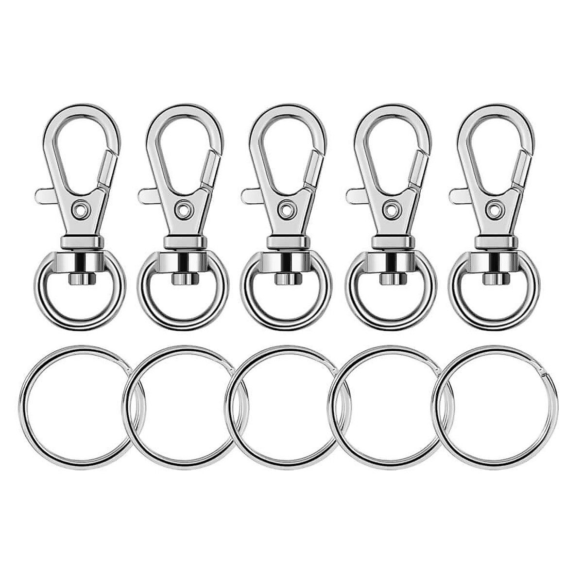 Paxcoo 100 Pcs Metal Swivel Lanyard Snap Hook with Key Rings (Silver)