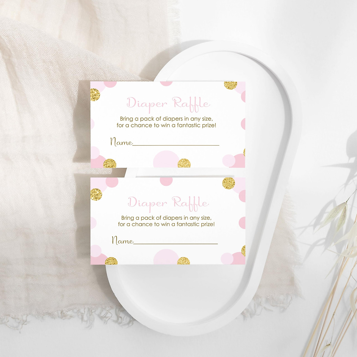 Pink and Gold Diaper Raffle Tickets, Girls Baby Shower Games for Prizes, Baby Shower Diaper Raffle Invitation Insert Cards, 25 Pack