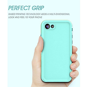 LOVE BEIDI iPhone 8 7 Waterproof Case Cover Built-in Screen Protector Fully Sealed Life Shockproof Snowproof Underwater Protective Cases for iPhone 8 7-4.7" (Cyan/Green/Mint Green)