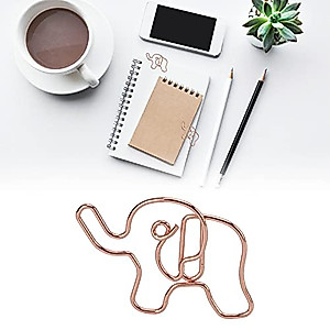 20Pcs Cute Elephant Shaped Paper Clips,Rose Gold Journal Paper Clips Metal Bookmark Clips Office Supplies with Storage Box for Document Organizing