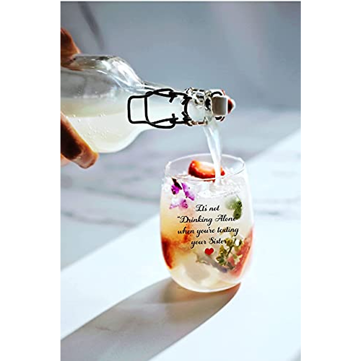 Drinking Alone Sister - 15oz Wine Glass, Funny Sister Birthday Gifts from Sister, Unique Gifts For Sisters, Gift Ideas For Sister, Sister In Law Birthday Gifts, Sister Gifts For Women, Sorority Sister