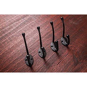 Craftsman Road Vintage Cast Iron Wall Hooks (Black Texture Finish, Set of 4) - Rustic, Farmhouse Coat Hooks | Great for Coats, Bags, Towels, Hats | Classic Slender