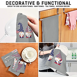 American Gnomes Flag Dish Towel Cloth Memorial Independence Day 4th of July Kitchen Hand Towels 18x28 IN Super Absorbent Lint Free Cleaning Cloths Tea Bar Soft Towel Set of 1 Grey