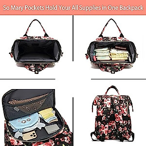 Goodsnetic Laptop Backpack for women Cute Laptop Bag Computer Bag Floral Laptop Purse with USB Charging Port, 15.6-Inch,2 PCS, Black