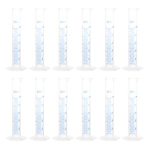 uxcell Plastic Graduated Cylinder, 25ml Measuring Cylinder, Science Test Tube Beakers, 2-Sided Metric Marking, Clear Hex Base for Lab Home 12Pcs