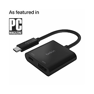 Belkin USB C to HDMI Adapter + USBC Charging Port to Charge While You Display, Supports 4K UHD Video, Passthrough Power up to 60W for Connected Devices, Compatible with MacBook, iPad, Windows