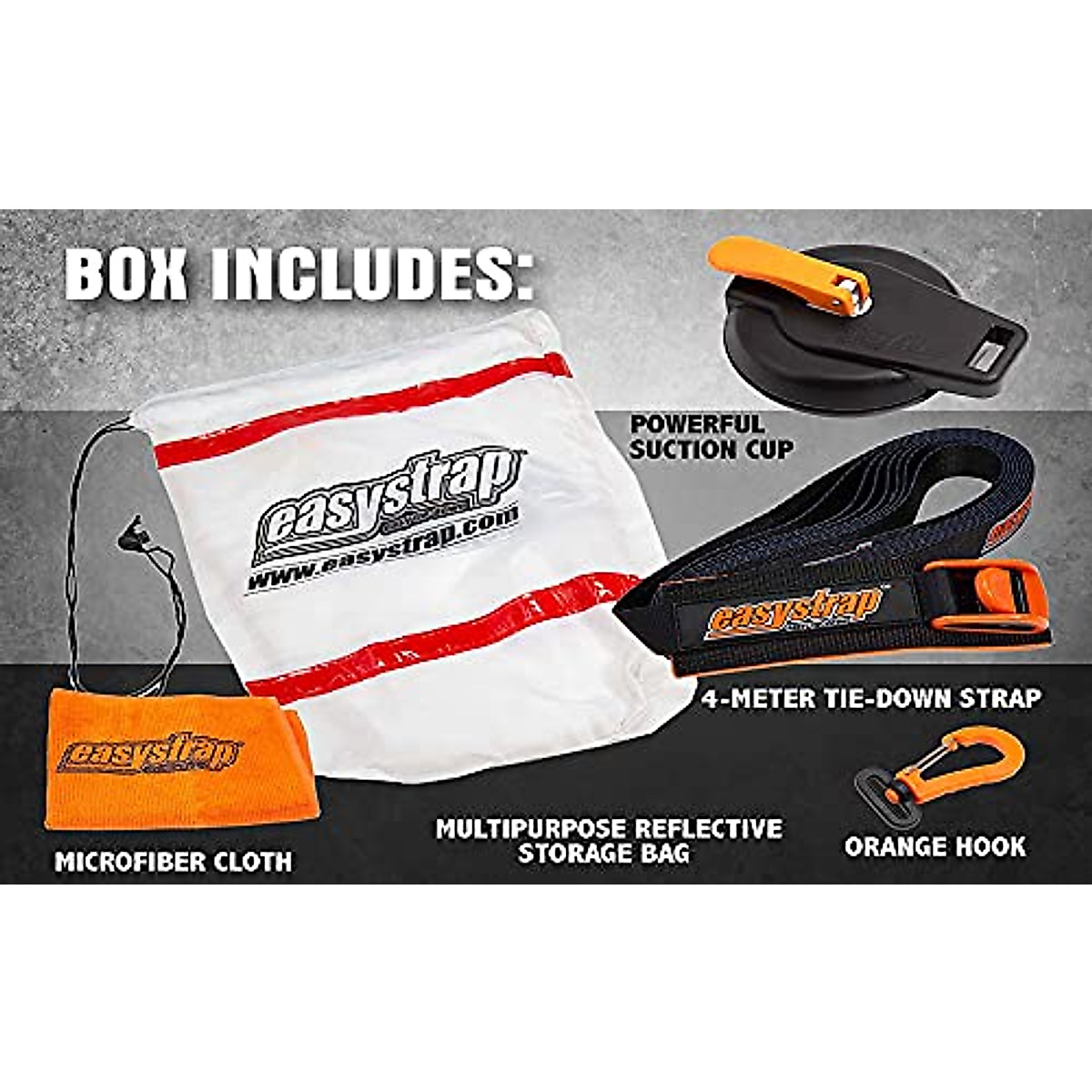 Easystrap Easy Tie-Down Safety Cargo Kit for Car, SUV, Truck, Boat, Camper, Black/Orange, Medium (45003)