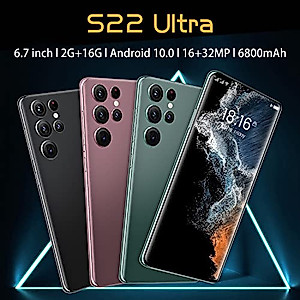 QIMHAI Smartphone Unlocked Cell Phones S22 Ultra 6.7in HD Screen The Black Phone 2GB/16GB Android 10 Straight Talk Phone 6800mAh 128GB Extension Dual Sim Boost Mobile Phones Telefonos (Green)