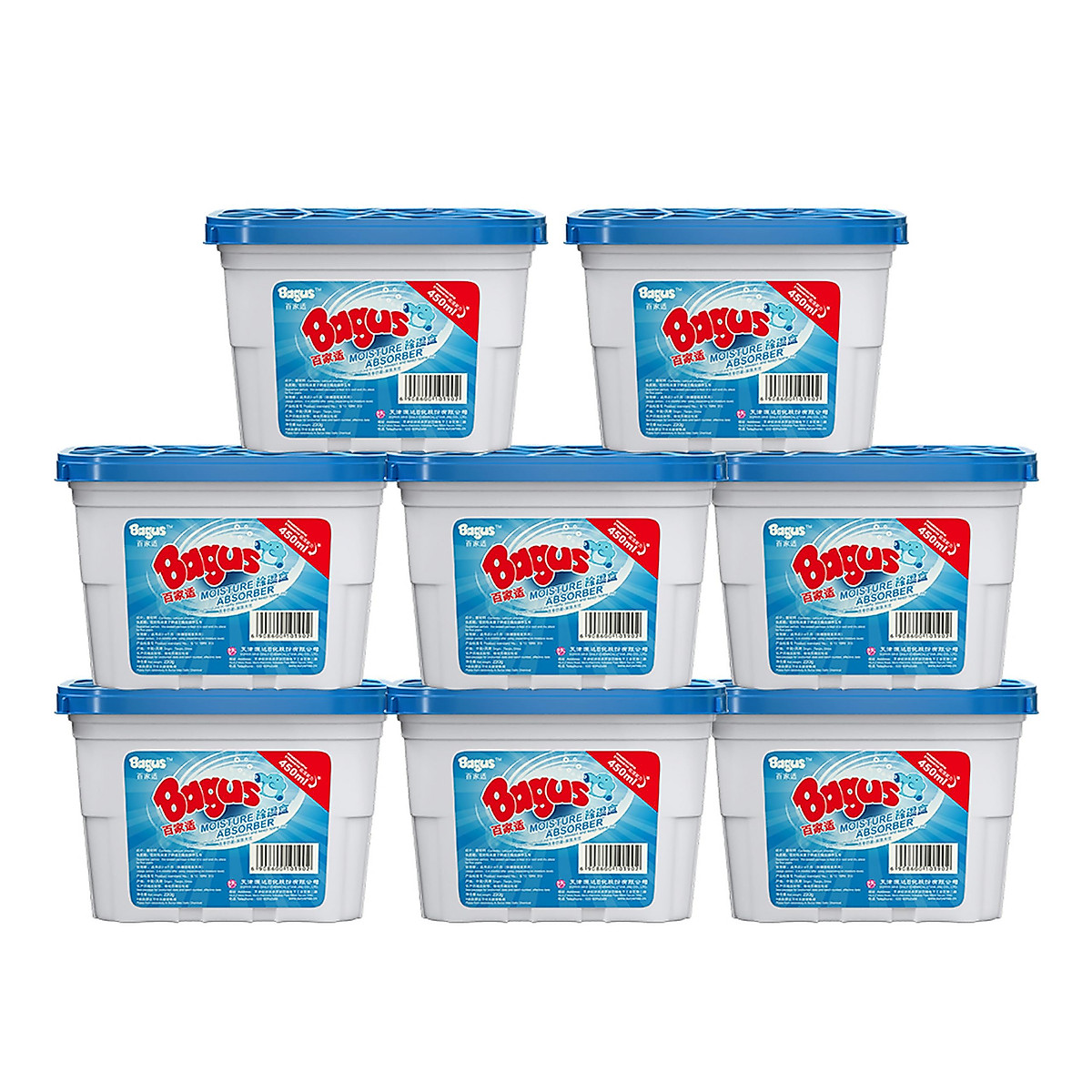 Bagus Moisture Absorber Boxes (8 Pack) - 10.5 Oz Tubs for Increased Moisture Protection in Closets, Kitchens, Bathrooms, and Storage, Efficient, Fragrance-Free Moisture Absorption for Lasting Results.