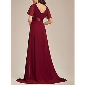 Ever-Pretty Women's Classic Chiffon Short Sleeve Pleated V-Neck Floor Length Bridesmaid Dresses Burgundy US14