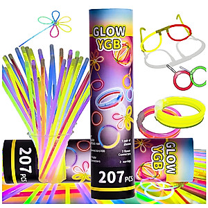 Glow Sticks 207Pcs Bulk Party Pack 8” Glow In The Dark Sticks Glow Party Supplies Bracelets And Glow Eyeglasses And Necklaces Earrings Favors For You... (207PCS)