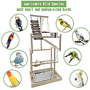 Hamiledyi Large Bird Playground 4 Layers Pet Parrot Playstand Gym Perch Wood Playpen for Parakeets Lovebirds Conure Cockatiel Cockatoos Finch Budgies or Other Small and Medium-Sized Birds