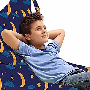 Ambesonne Night Lounger Chair Bag, Bedtime Crescent Moon Sky Stars Sleep Dream Theme Repetition, High Capacity Storage with Handle Container, Lounger Size, Pale Orange and Indigo