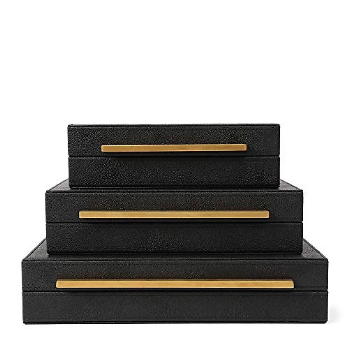 Kingflux Faux Black Shagreen Leather Set of 3 Pcs Decorative Boxes, Storage Boxes Jewelry Organizer, Men's Accessory Organizer (Black)