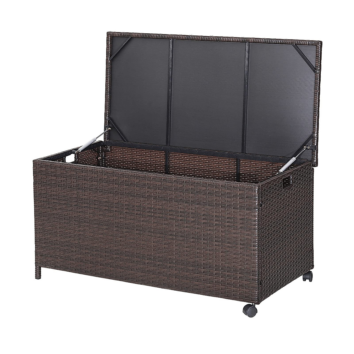 RELAX4LIFE Patio Rattan Storage Box - 50 Gallon All-Weather Wicker Storage Box w/Top Lid, Protective Liner and Wheels, Outdoor Deck Box Waterproof for Cushions, Toys, Garden Tools