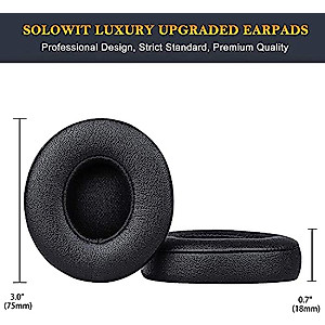 SoloWIT Earpads Cushions Replacement for Beats Solo 2 & Solo 3 Wireless On-Ear Headphones, Ear Pads with Soft Protein Leather, Added Thickness - (Black)