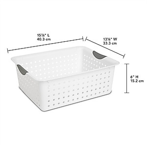 Sterilite 16268006 Large Ultra Basket, White Basket w/ Titanium Inserts, 6-Pack