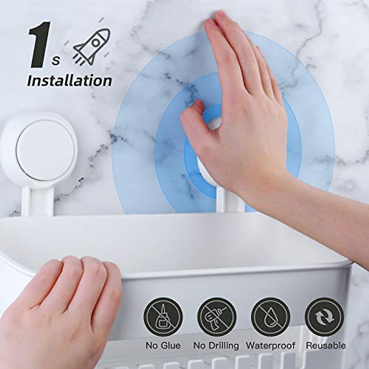 Uten Shower Caddy Drill-Free with Vacuum Suction Cup Removable Shower Shelf Storage Basket Powerful Suction