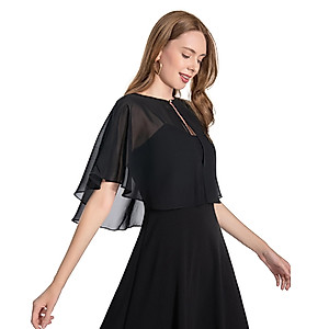 Pukguro Black Sheer Shawl for Evening Dresses Chiffon Soft Capelets for Wedding Cover Up Capes