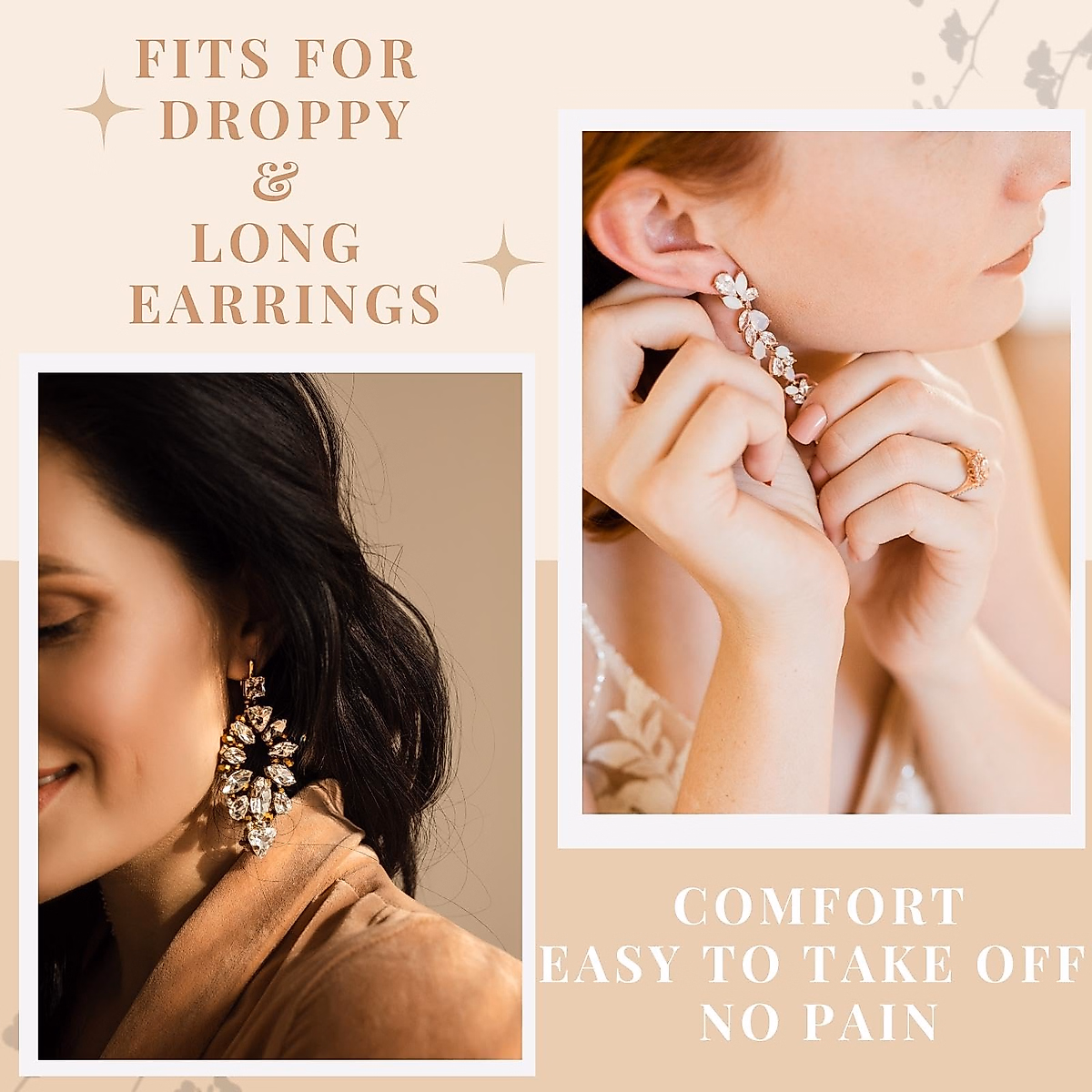 Veekyvicky Silicone Earring Backs for Droopy Ears Rubber Earring Lifter for Heavy Studs, Earing Backs Replacement Rose Gold Silver