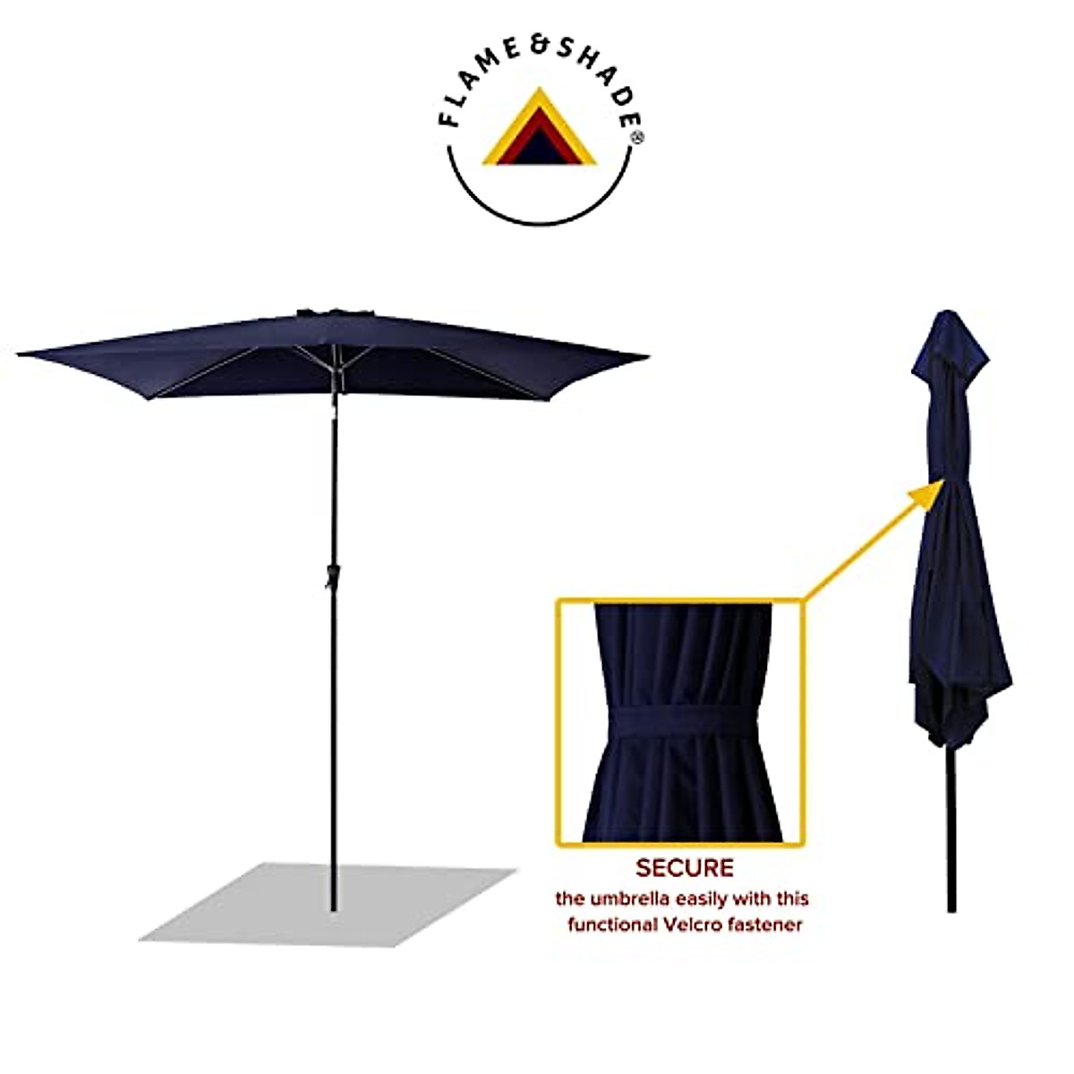 FLAME&SHADE 6.5 x 10 ft Rectangular Outdoor Market Patio Table Umbrella with Tilt, Navy Blue