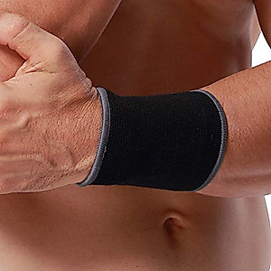 NeoTech Care Wrist Band Support Sleeve - Elastic & Breathable Knitted Fabric Compression Brace - for Tennis, Gym, Sport, Tendonitis - Black Color (Size L, 1 Unit)