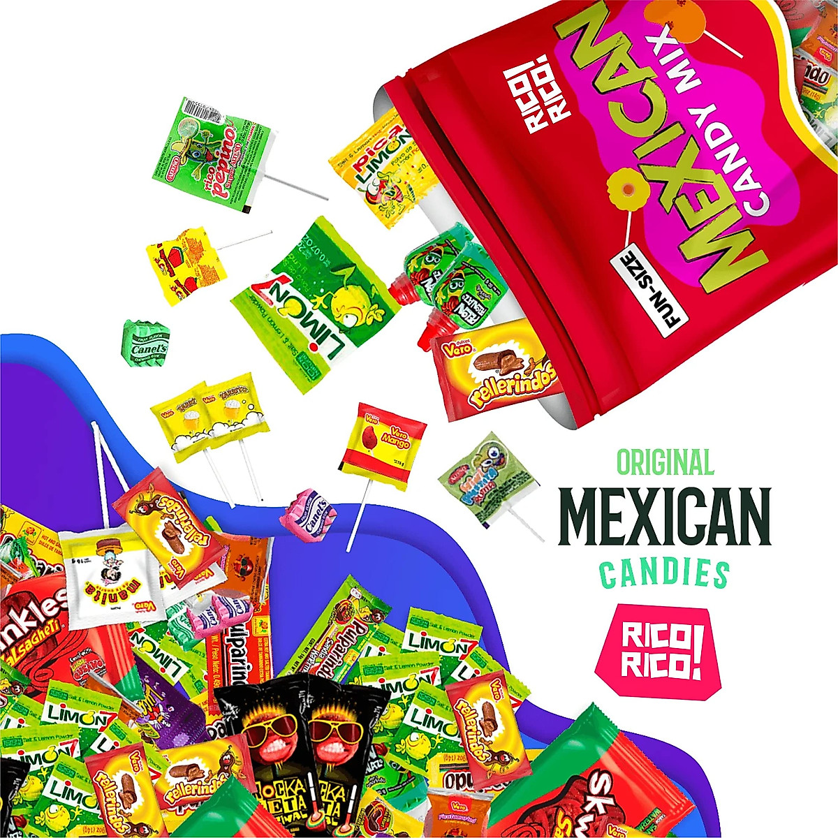 RICO RICO Mexican Candy 50 pcs - Dulces Mexicanos Surtidos, Mexican Snacks, Mexican Candies, Sweet and Spicy Candy Assortment Mix by RICO RICO
