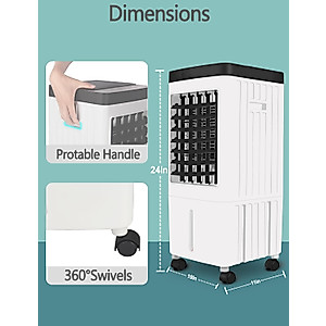 Evaporative Air Cooler,3-IN-1 Portable Air Conditioners Remote Control, 70° Oscillation Energy Efficient Air Cooler for Room Bedroom Home Indoor