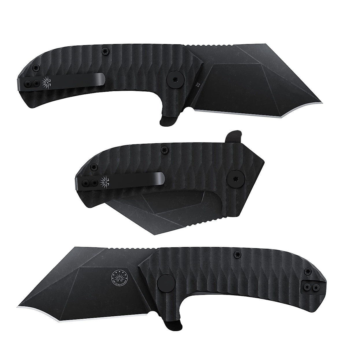 Off-Grid Knives - Raptor EDC Folding Knife with Tumbled Black D2 Steel, Grippy G10, Bearings, Deep Carry Left & Right, Hawkbill Tip, Stout Everyday Carry