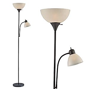 Adjustable Black Floor Lamp with Reading Light by LIGHTACCENTS - Susan Modern Standing Lamp for Living Room/Office Lamp 72" Tall - 150-watt with Side Reading Light Corner Lamp (Black)